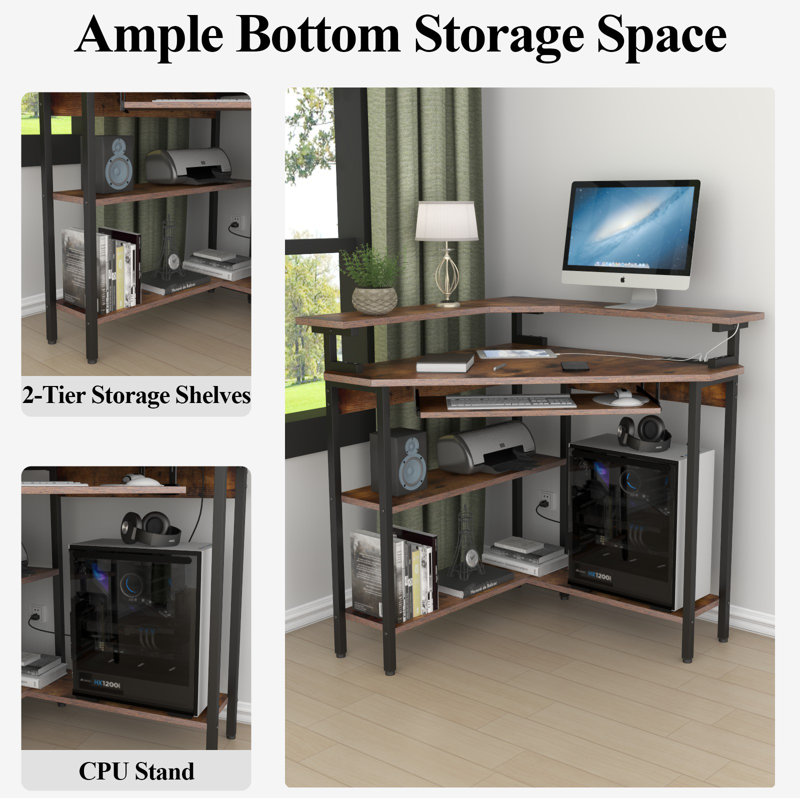 Corner computer desk with tower storage store
